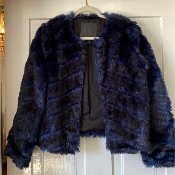 Jackets & Coats | Belle Vere Blue Black Faux Fur Jacket | Poshmark